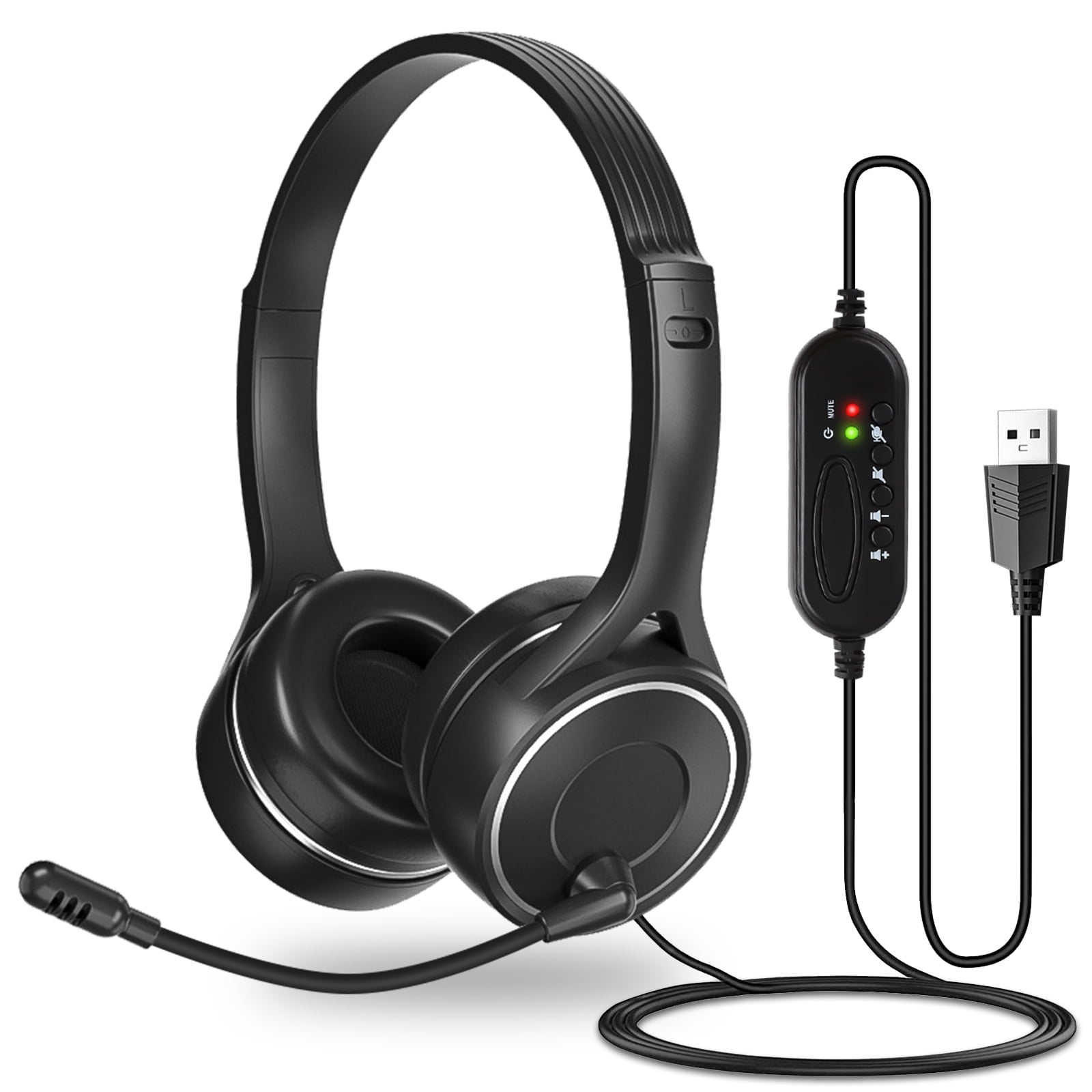 Lingsida USB Headset with Noise-Cancelling Microphone, Volume & Mic ...