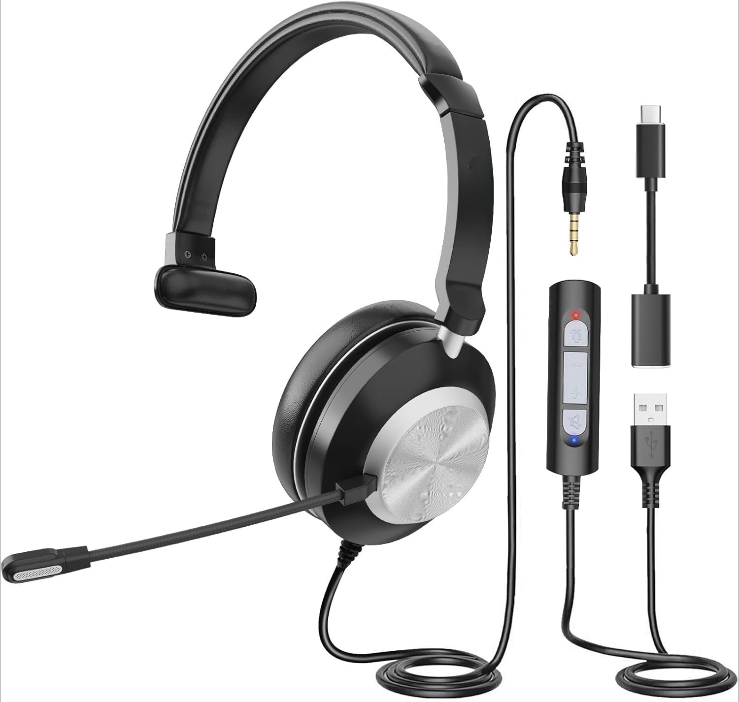 USB Headset with Microphone for PC/Laptop, Computer Headphones (One Ear ...