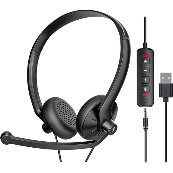 USB Headset with Microphone for PC Laptop - Wired Computer Headphones ...