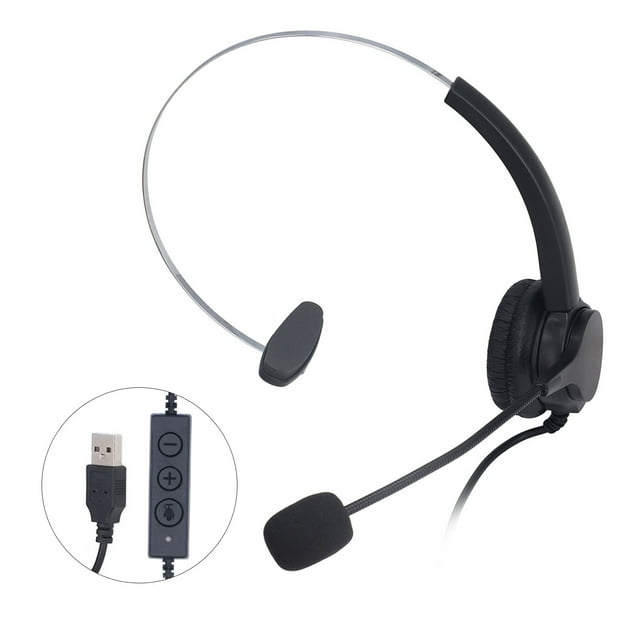 USB Headset Noise Cancelling Adjustable Volume Headband Single Ear ...