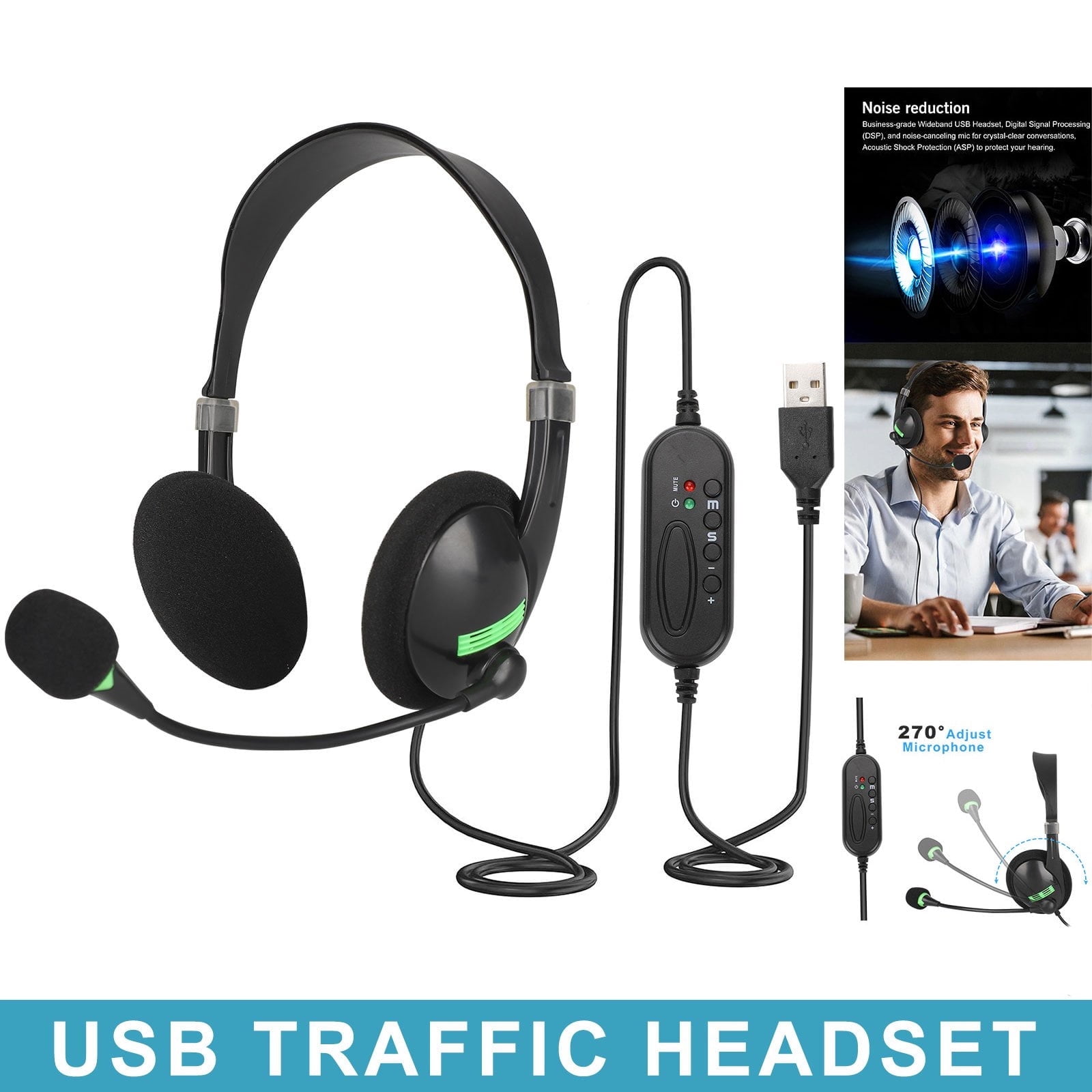 USB Headset,USB Computer Headphones with Noise Cancelling Mic for PC ...