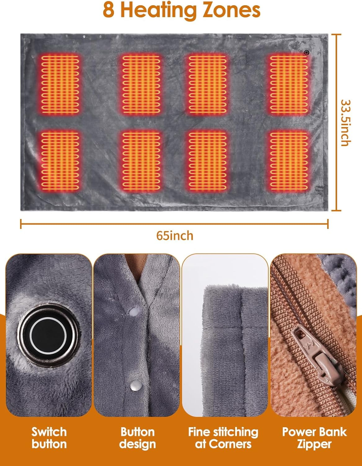 USB Heated Blanket, Battery Operated Cordless Portable Electric Heated ...