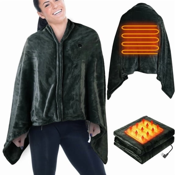 USB Heated Blanket & Wearable Poncho, 59" x 31" Electric Heated Shawl ...