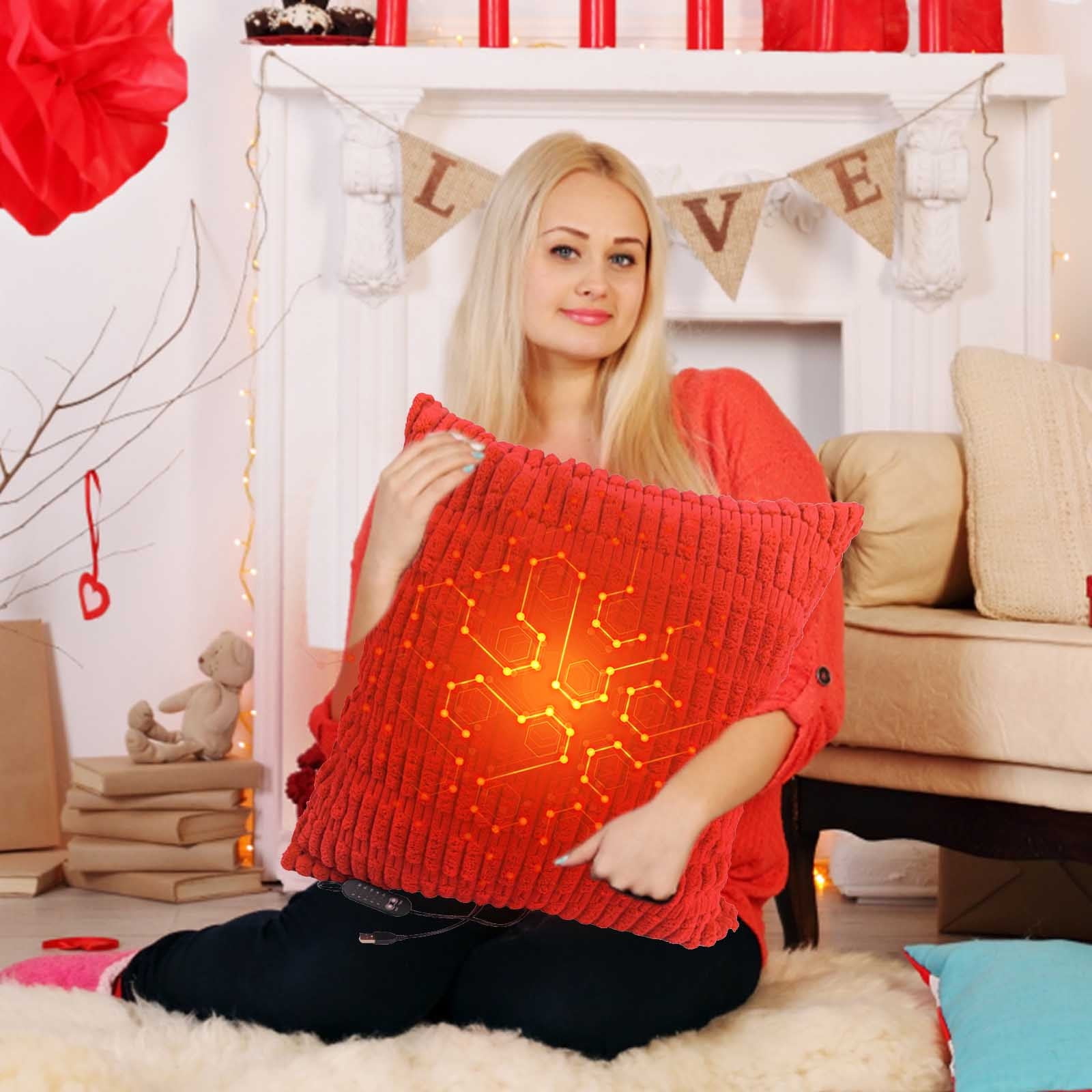 USB Heated Body Pillow Case - Heating Lumbar Pillow Cover for Back Pain ...