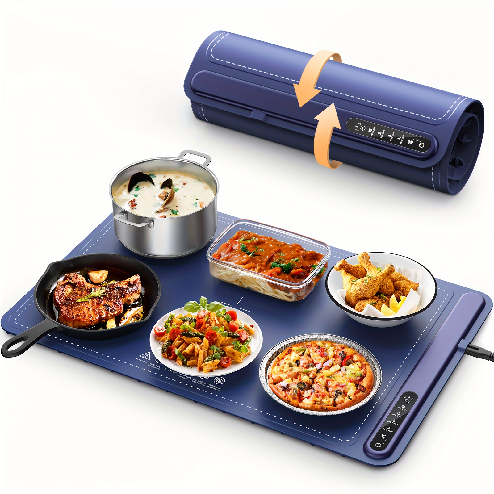 USB Heated Food Warming Mat with 6 Temp Settings & Timer, Foldable ...