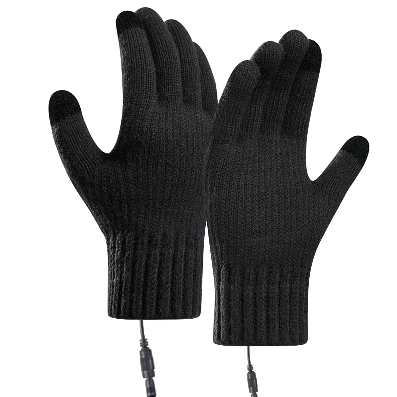USB Heated Knitted Gloves for Outdoor Cold Protection, Thick Plush Warm ...