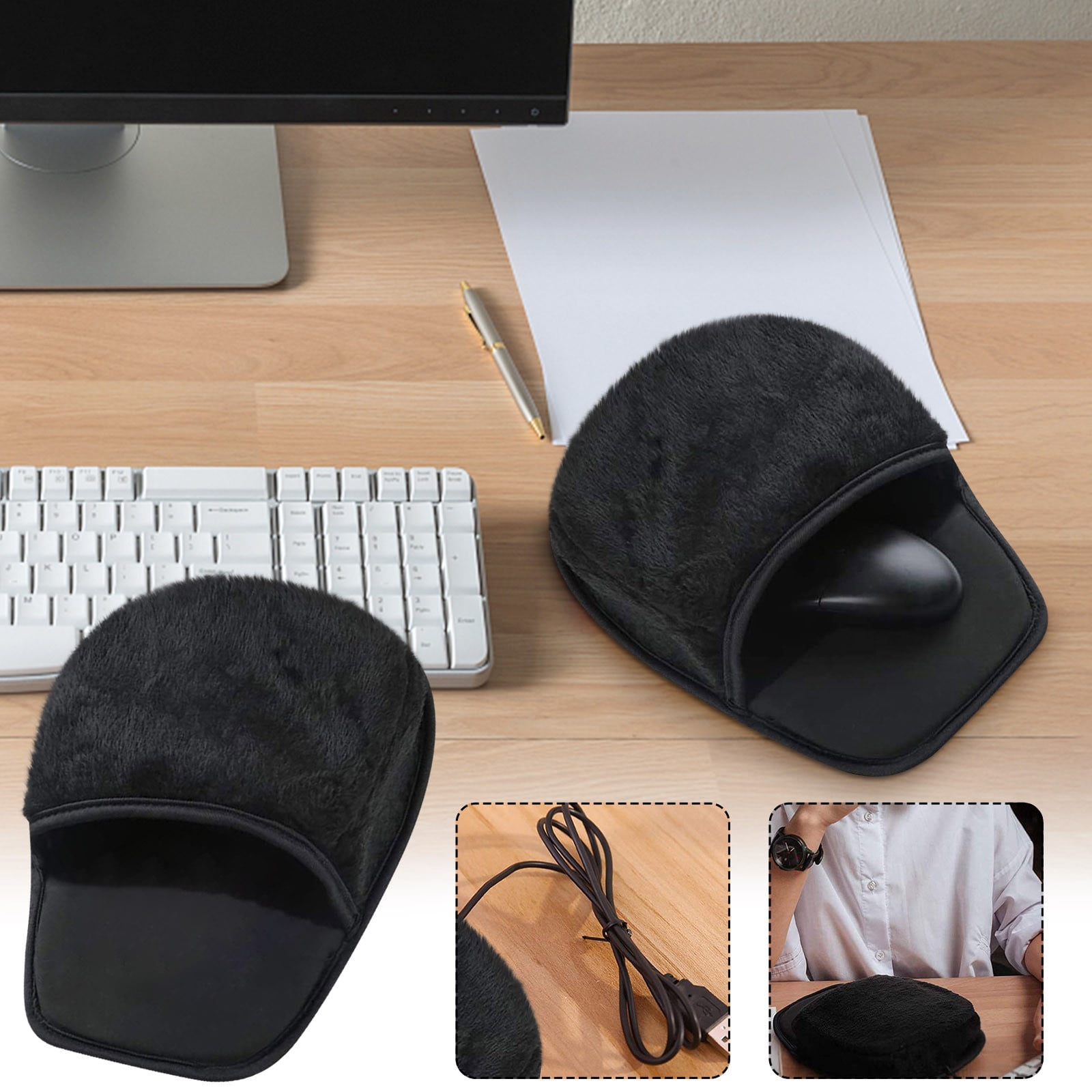 USB Heated Mouse Pad Mat Mousepad Hand Warmer with Wrist Guard Winter ...