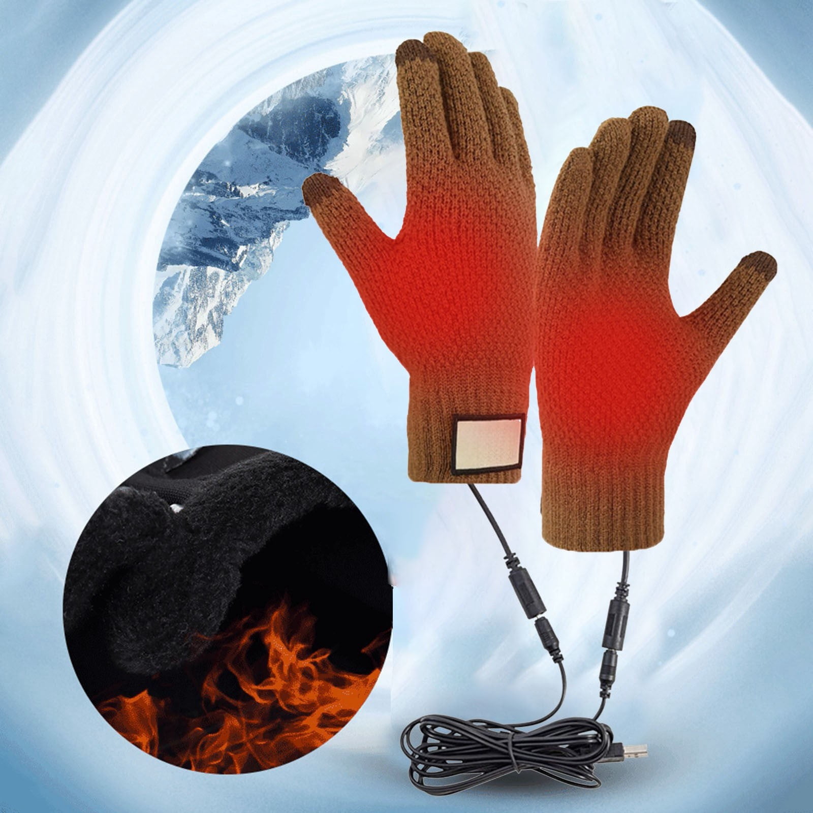 USB Heated Touchscreen Gloves Thick Knitted Winter Thermal Gloves For ...