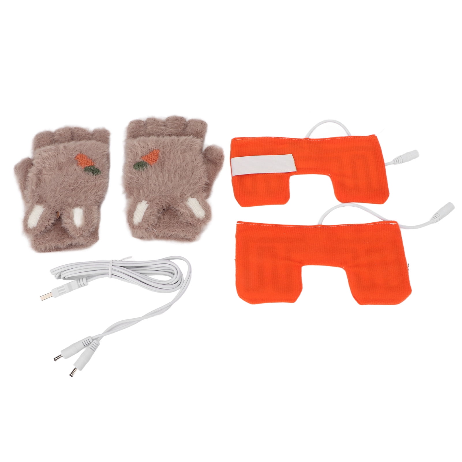 USB Heating Gloves Full Half Fingerless Knitting Double Sided Warm ...