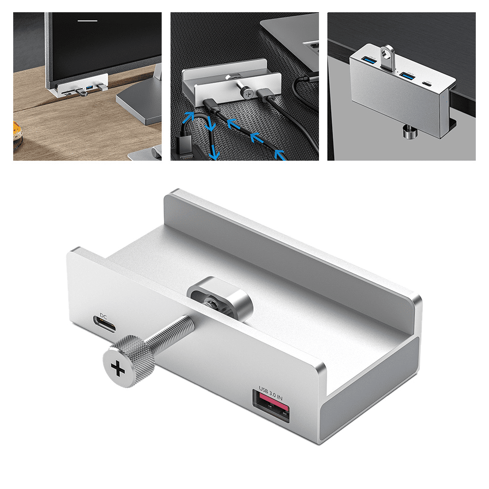 USB Hub 3.0 - 4 Port Aluminum Desk USB Hub 3.0 Clamp Design for Desktop ...