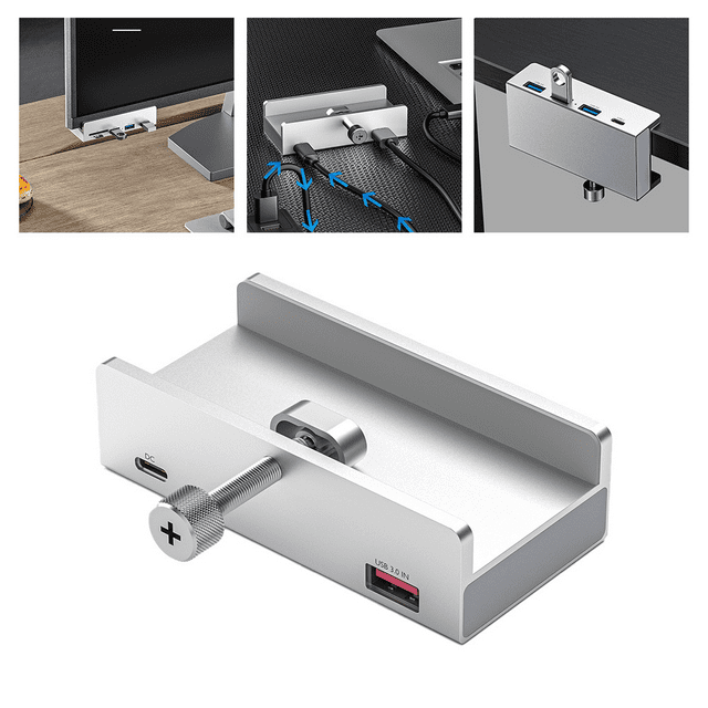 USB Hub 3.0 - 4 Port Aluminum Desk USB Hub 3.0 Clamp Design for Desktop ...
