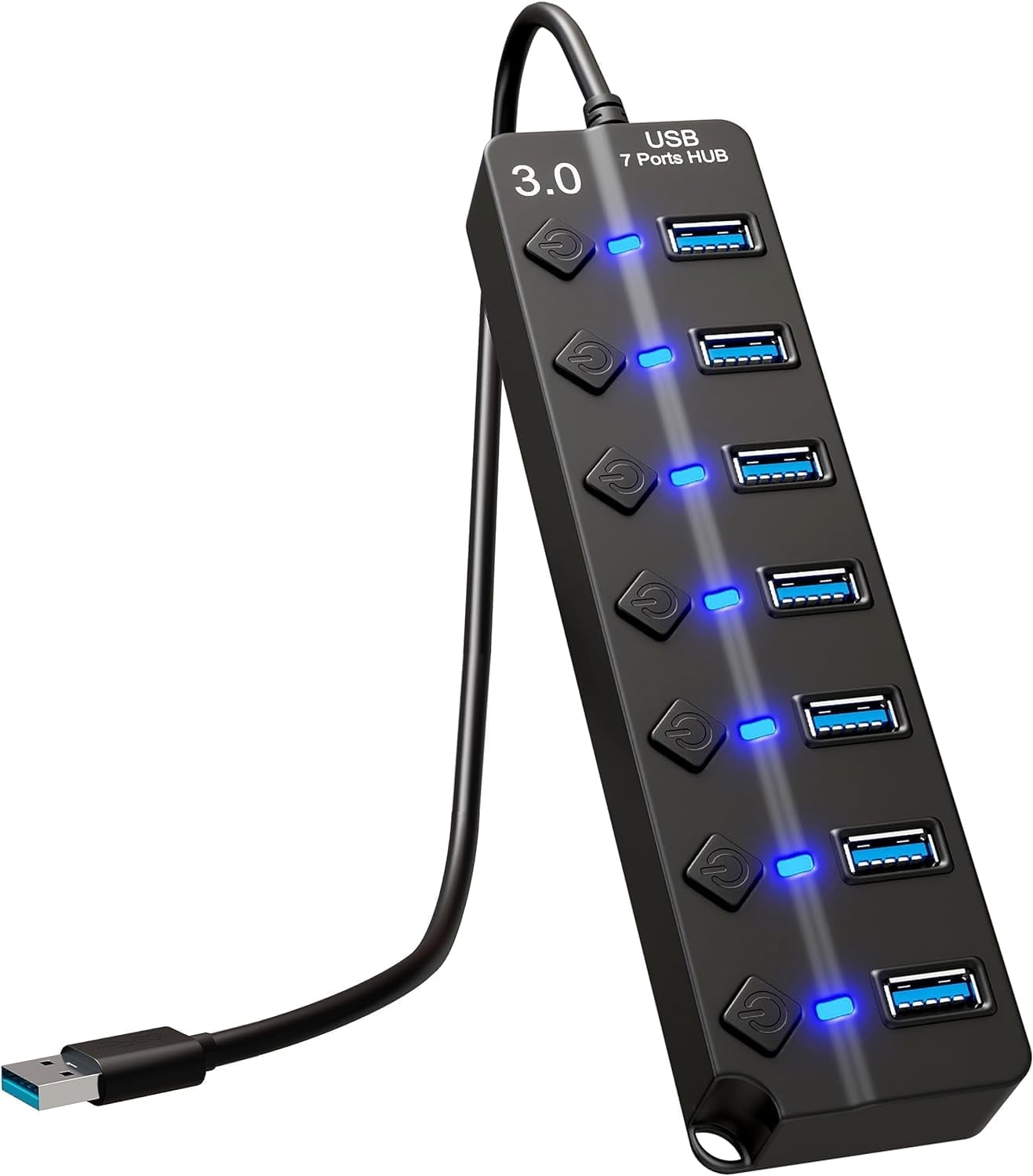 USB Hub 3.0 – 7-Port USB 3.0 Hub with Individual On/Off Switches and Lights – High-Speed Multi ...