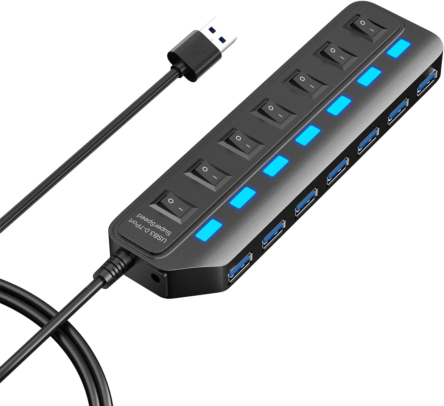 USB Hub 3.0, 7 Port USB Hub Splitter with Individual On/Off LED ...