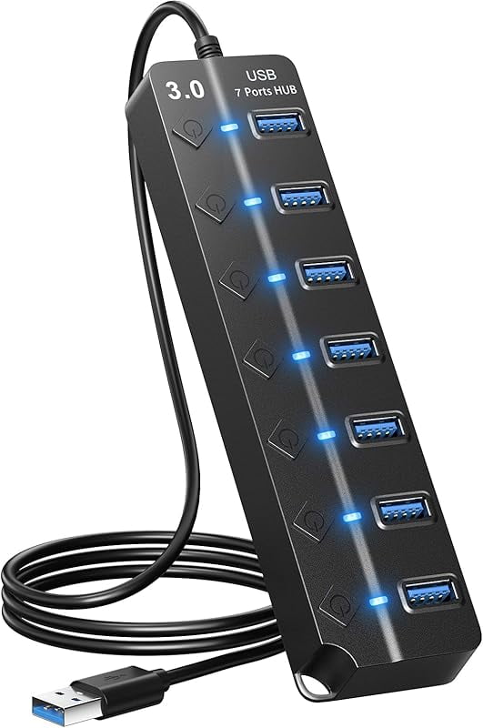USB Hub 3.0, 7-Port USB Hub Splitter with Individual On/Off Switches ...
