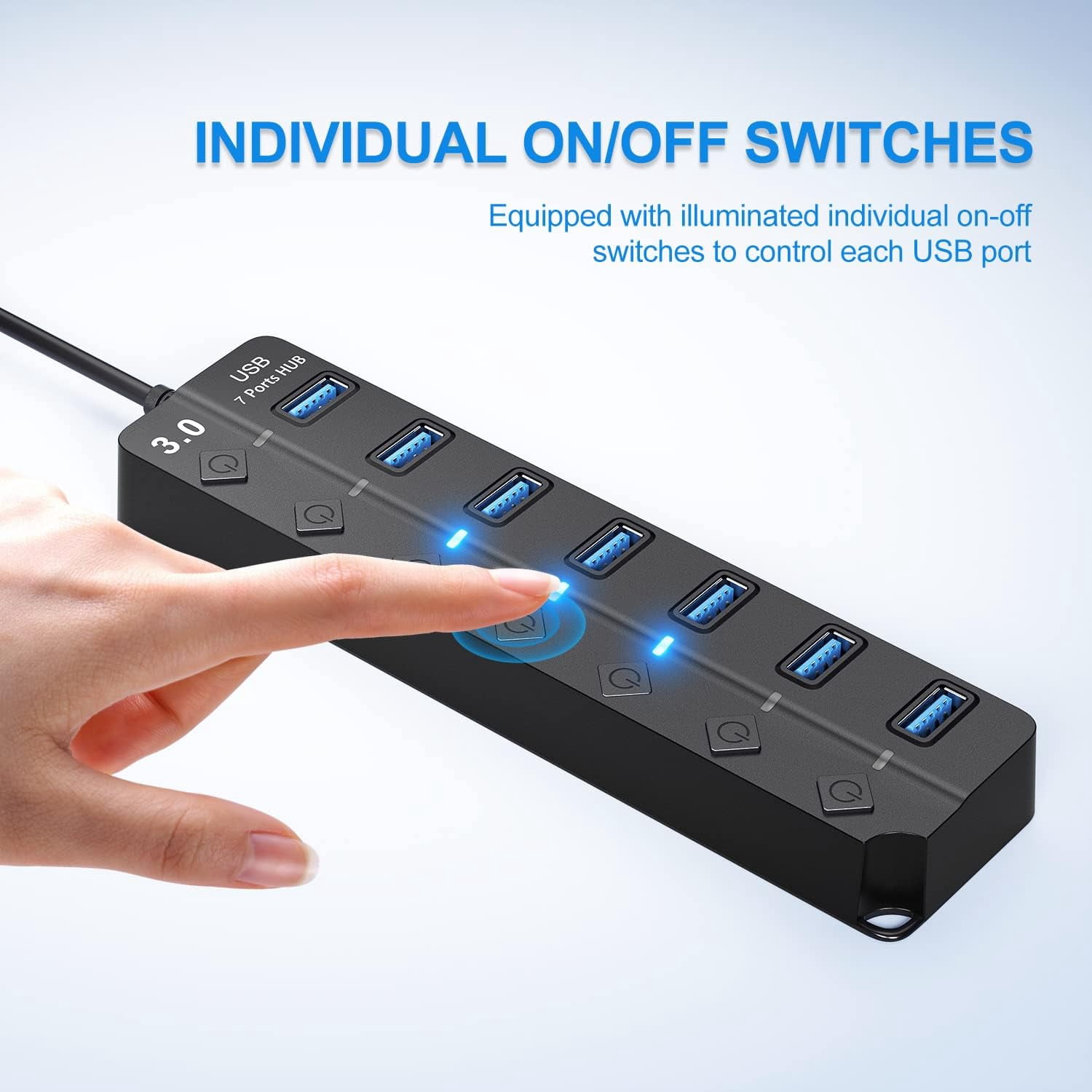ZOSBIED USB Hub 3.0, 7-Port USB Splitter with Switches and Lights ...