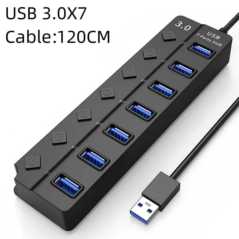USB Hub 3.0 USB Splitter 4 7 Port Hub USB 3 0 Multiple Ports Expander With On/Off Switch LED ...
