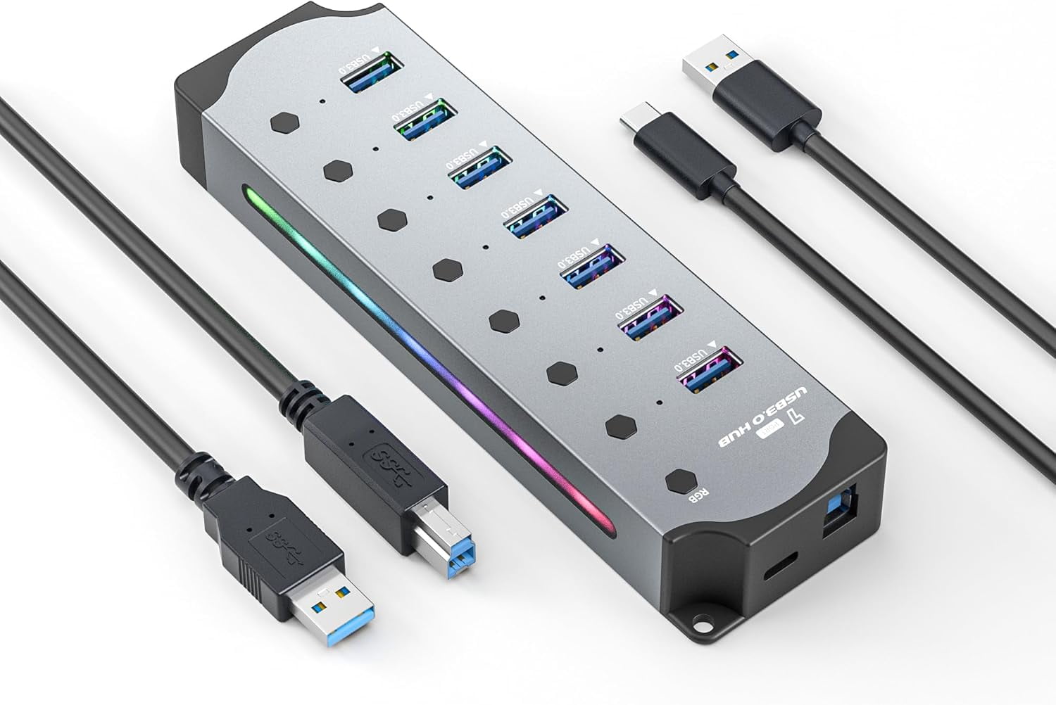 USB Hub, Beauif 7-Port USB 3.0 RGB Hub with 14 Color RGB LED Strip ...