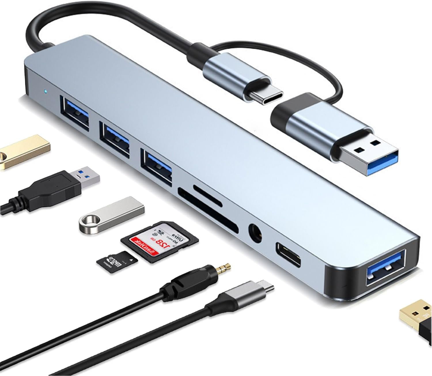 MOFEINI USB C Hub 8 in 1 with 4 USB Ports SD TF Card Reader 3.5mm Audio ...
