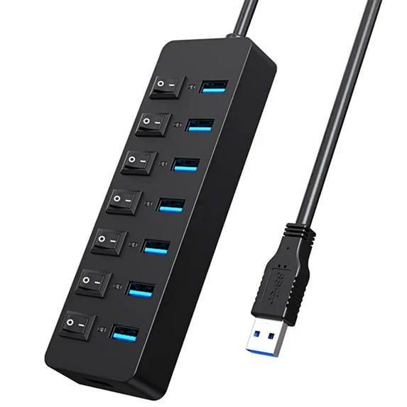 USB Hubs 7 Port USB3.0 Data Hubs Aluminum USB Splitter with Power Adapter and On/Offs Switches ...