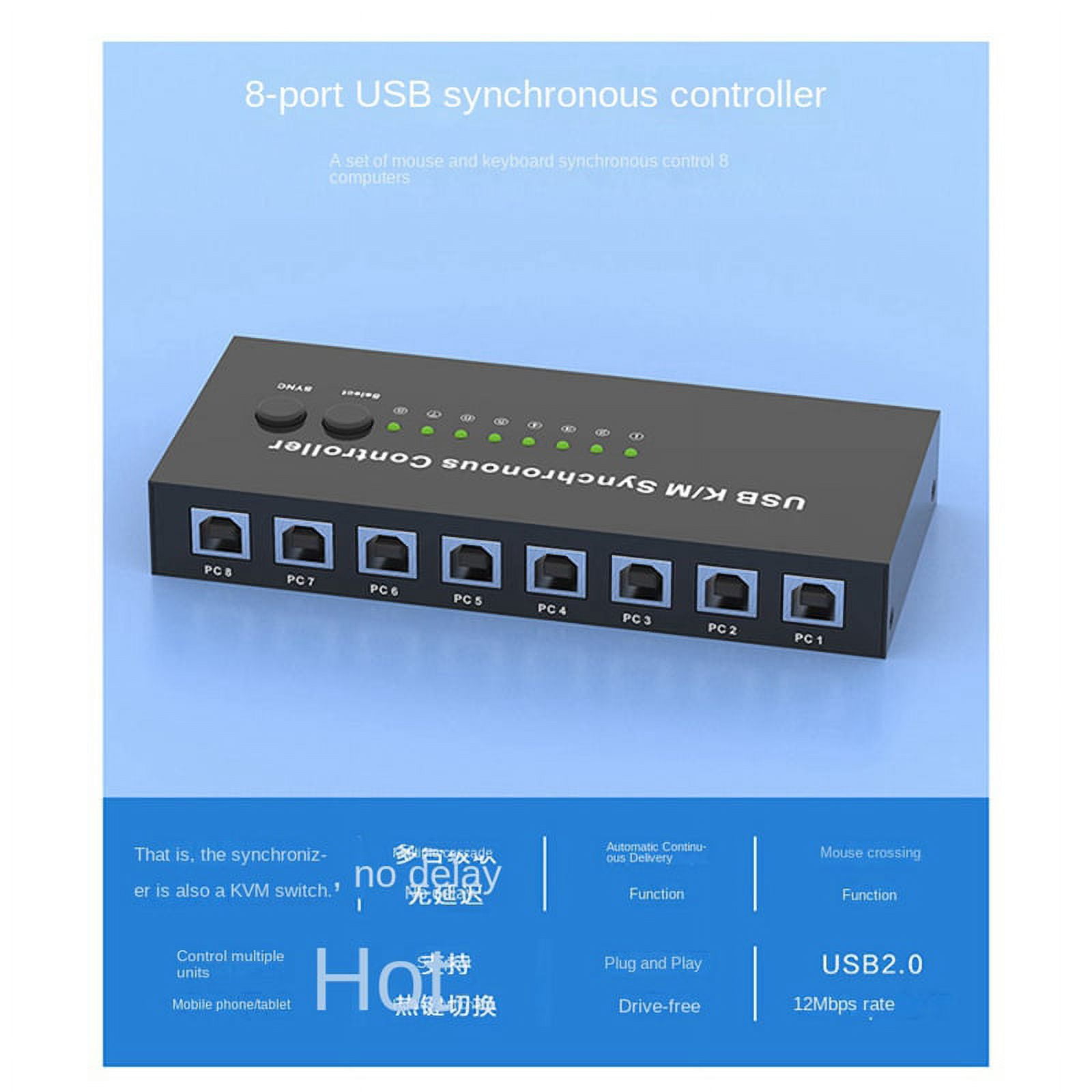 USB K/M Synchronous Controller 8-Port KVM Switch Multiple Computers Share 1 Set of Mouse ...