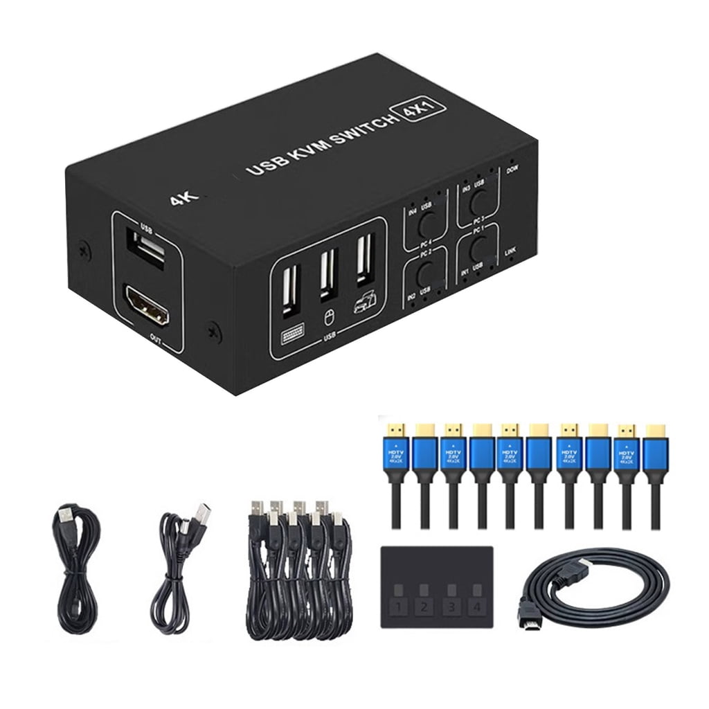 USB KVM Switcher Support 4K@60Hz Input with USB 4 in 1 Out Metal ...