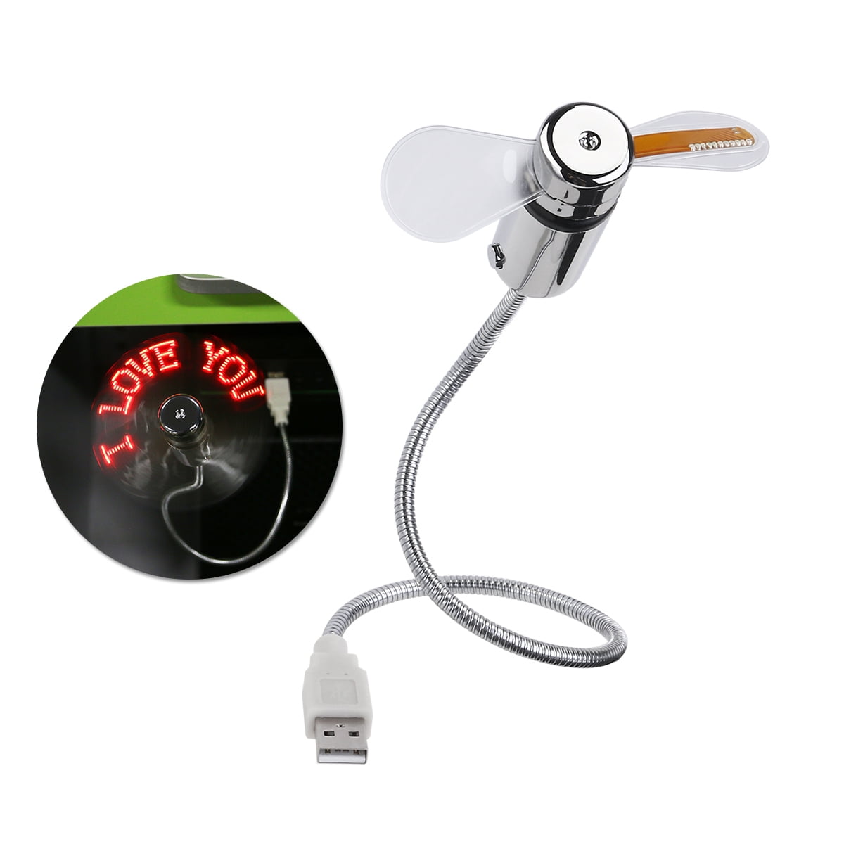 USB LED Fan Portable Gooseneck Rechargeable Programmable Message Man ...