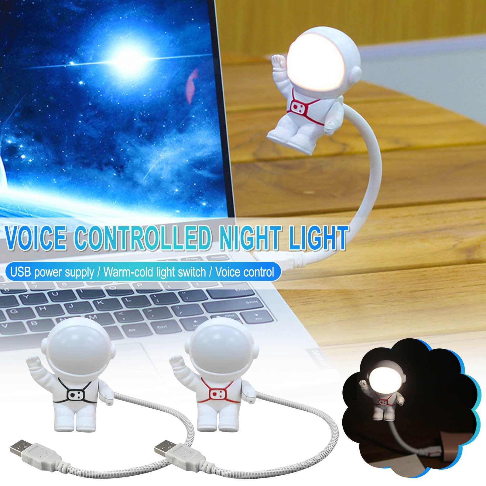 USB LED Reading Lamp | Astronaut Spaceman Shape | Flexible Neck | Eye ...