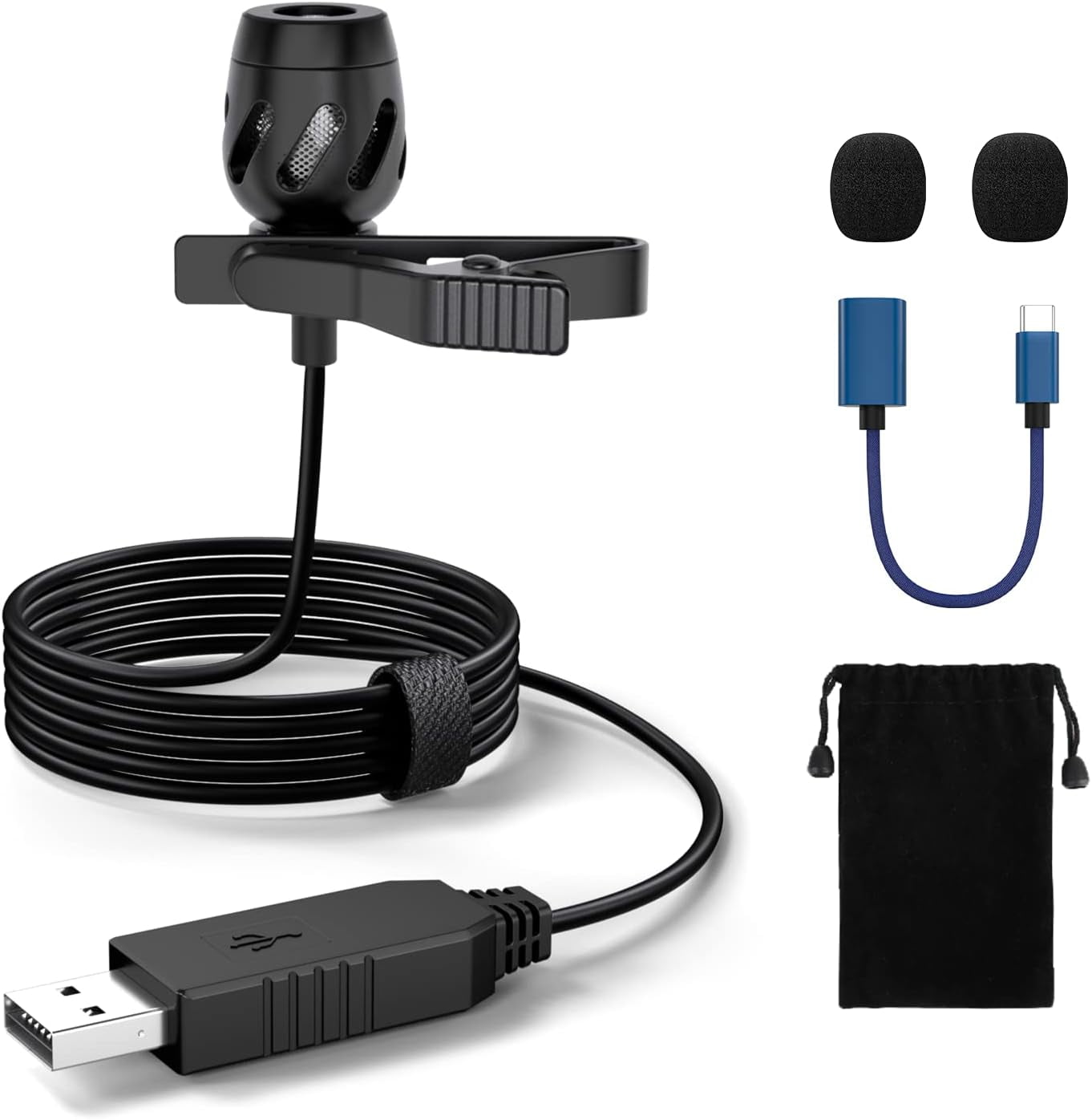 USB Lavalier Microphone, Lapel Microphone for Computer, USB-C Clip On ...