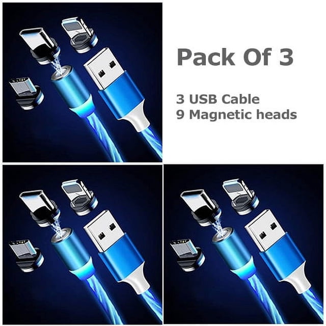USB Magnetic Universal Charging Cable, LED Flowing Light Magnetic Cable ...