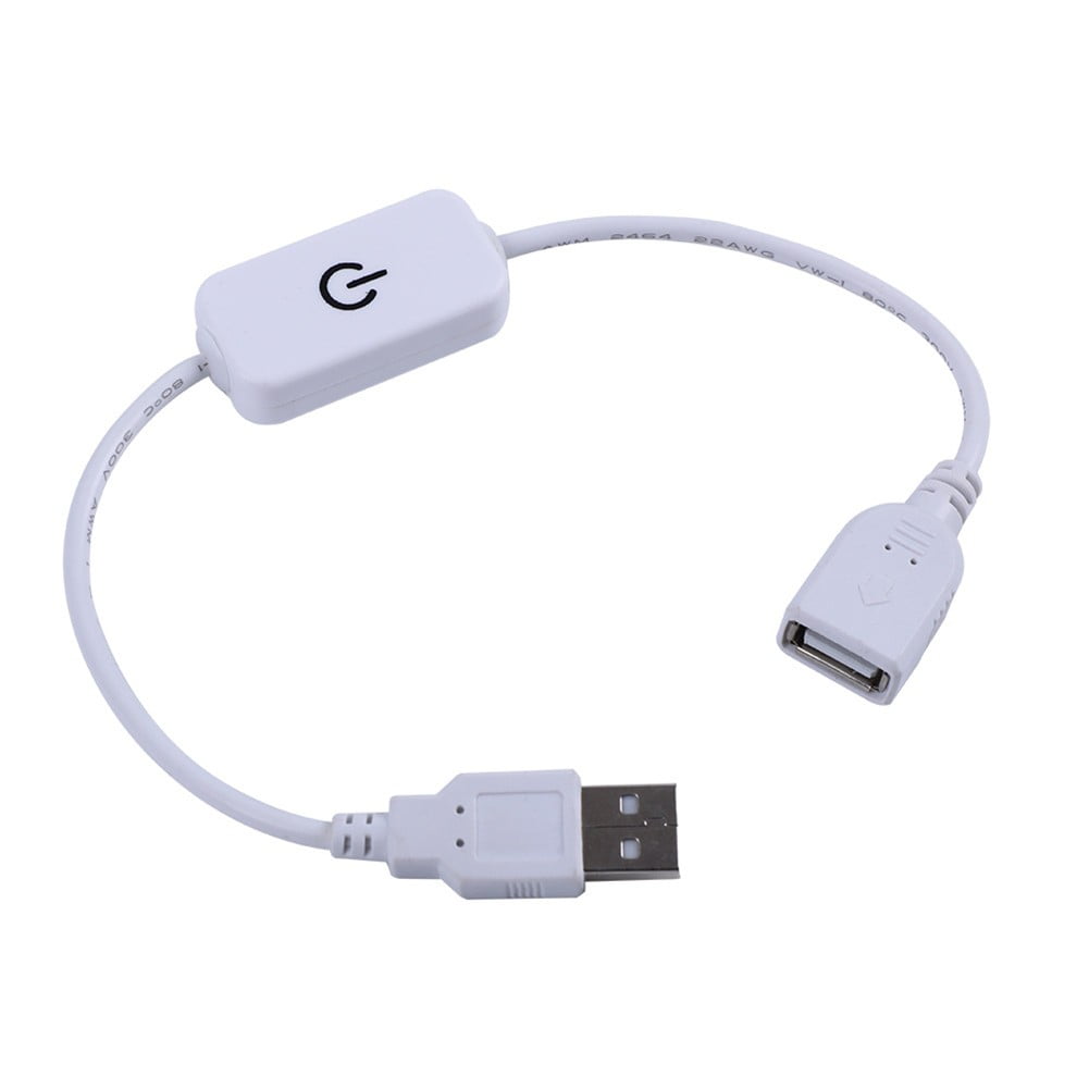 USB Male to Female Cable with On/Off Switch, White, White Button Touch ...
