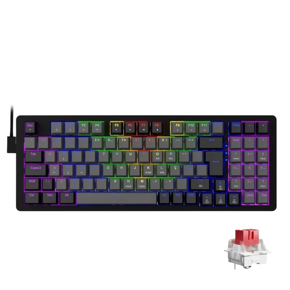 USB Mechanical Gaming Keyboard Wired Monochrome Backlit 94 Key Computer ...