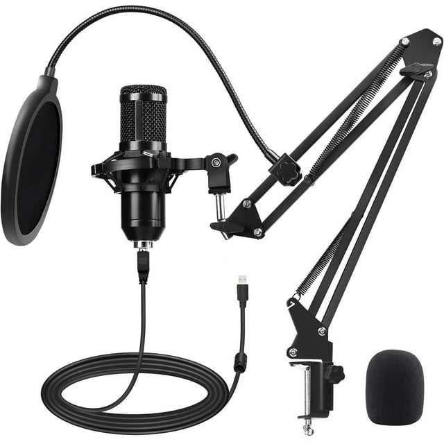 USB Microphone for PC Gaming, Condenser Mic with Stand, Pop Filter, Ideal for Recording ...