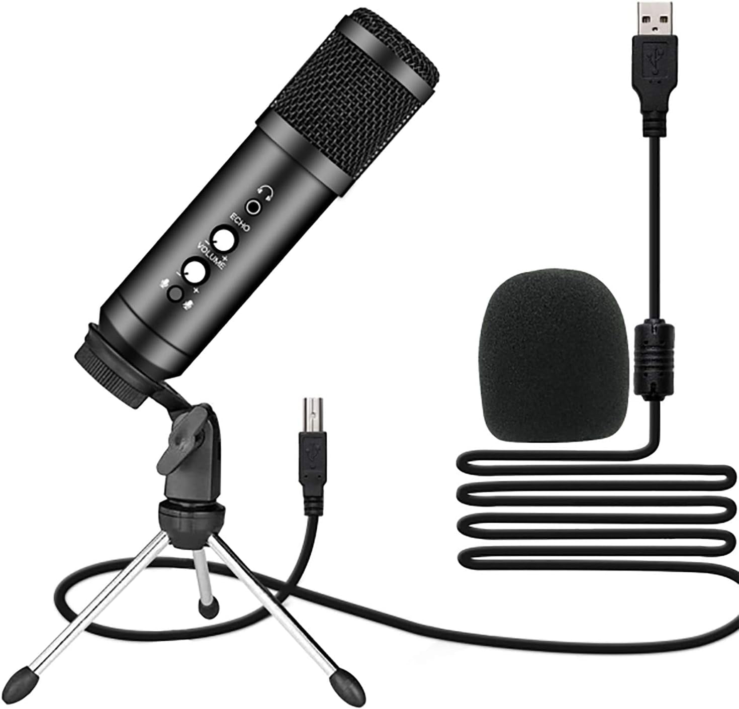 USB Microphone,Tenlamp Professional Metal Condenser Microphone with Adjustable Tripod Stand for ...
