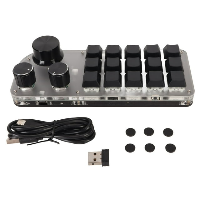 USB Mini 15 Key Keypad with 3 Knobs Type C Wired Bluetooth 2.4G Wireless Three Connection Modes ...