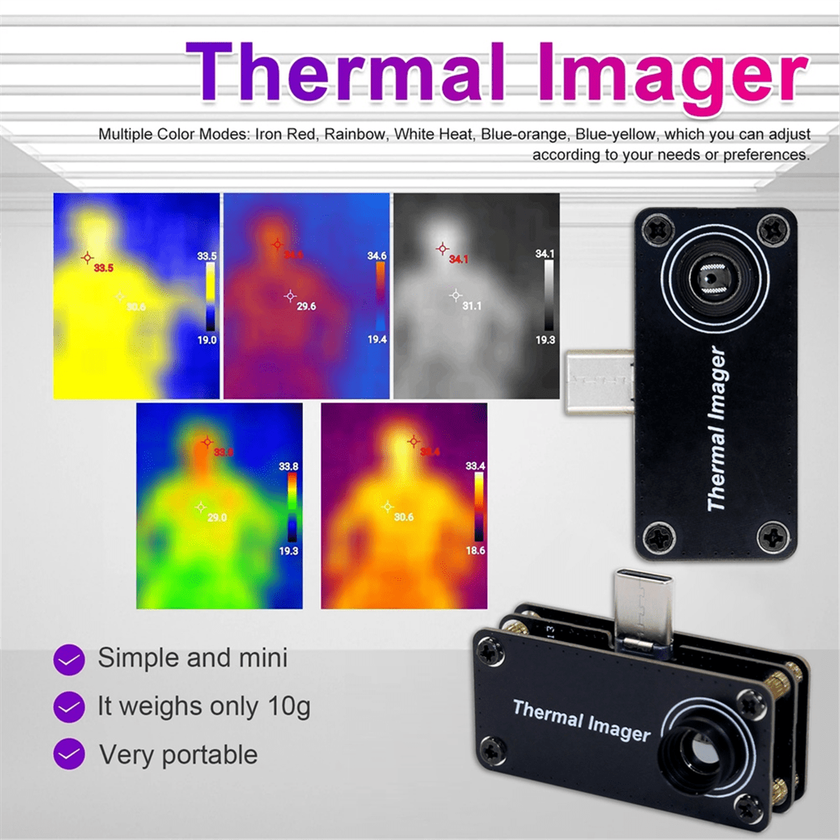 USB Mini Infrared Thermal Imager-20℃-1000℃ Tempreature Measuring Meter ...
