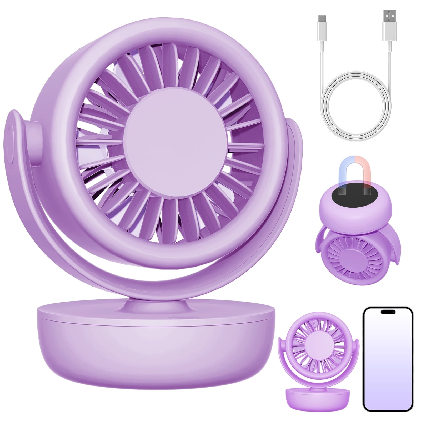 USB Mini Magnetic Desk Fan, Portable Small Table Fan With 3-Speed Super ...