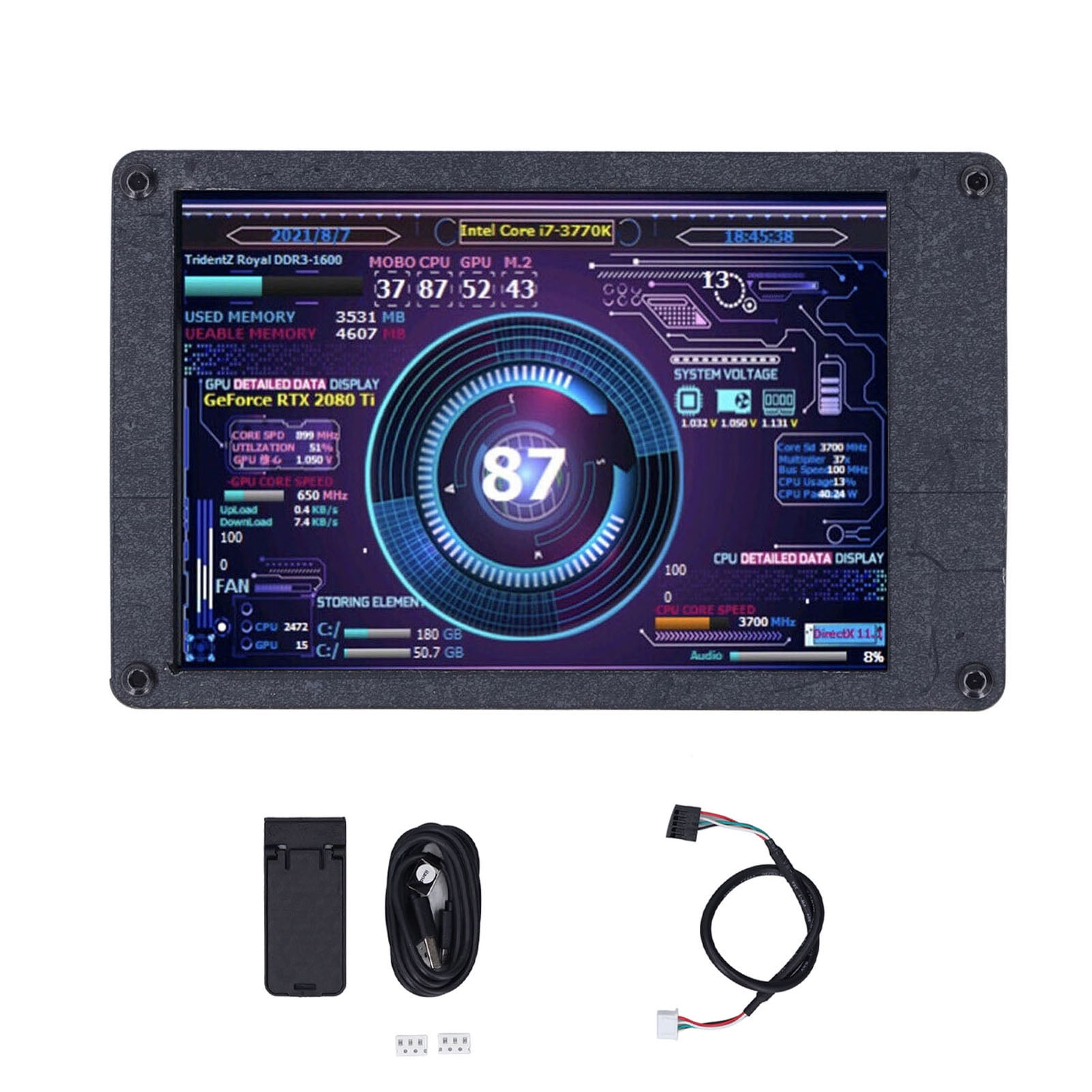 USB Mini Screen Adjustable Brightness 3.5in IPS Computer Temp CPU RAM ...