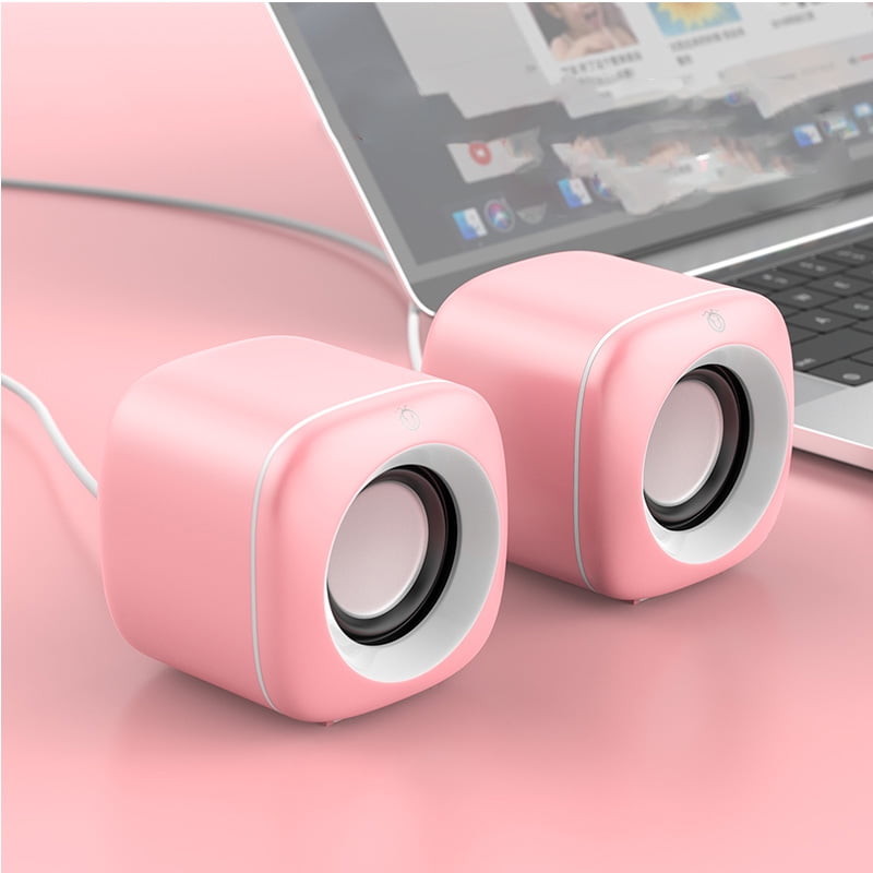 USB Mini Wired Desk Computer Speakers Pink for Gaming Laptop PC Audio ...