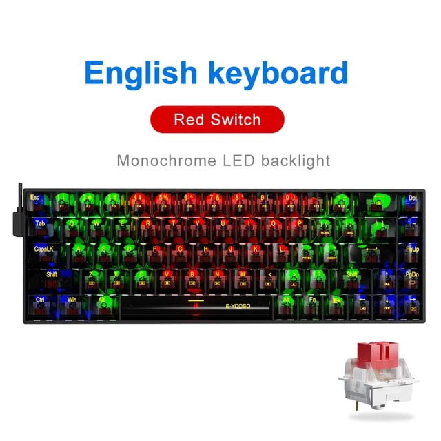 USB Mini slim Mechanical Gaming Wired Keyboard Red Switch 68Keys ...