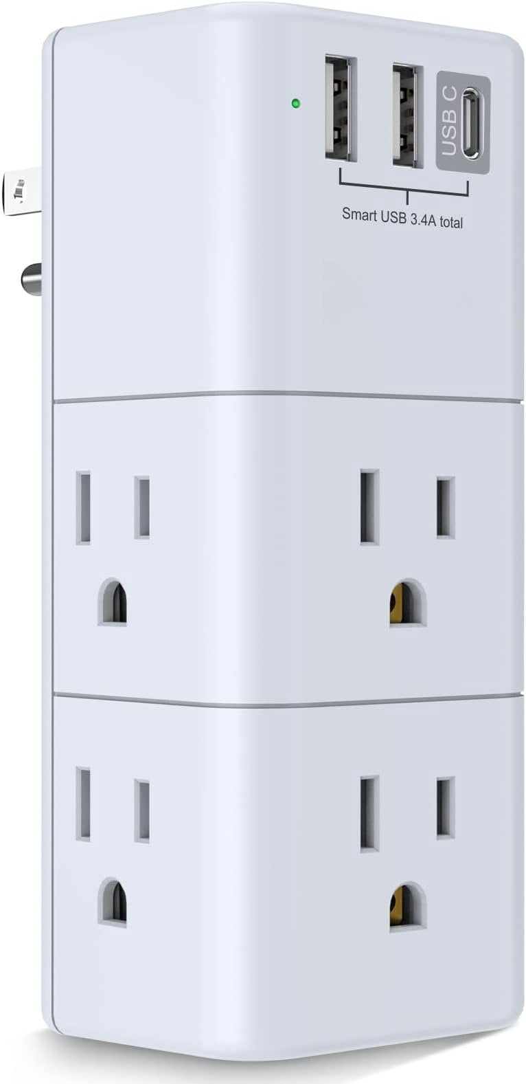 USB Multi Plug Outlet Extender - Surge Protector with Rotating Plug, 6 ...