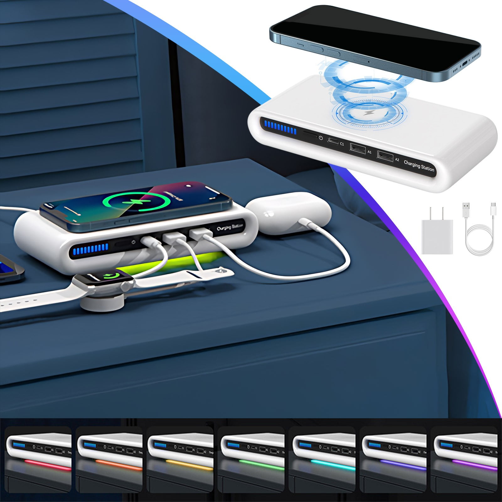 USB Multi-port Wireless Charger Multi-function Wireless Charging 15W ...