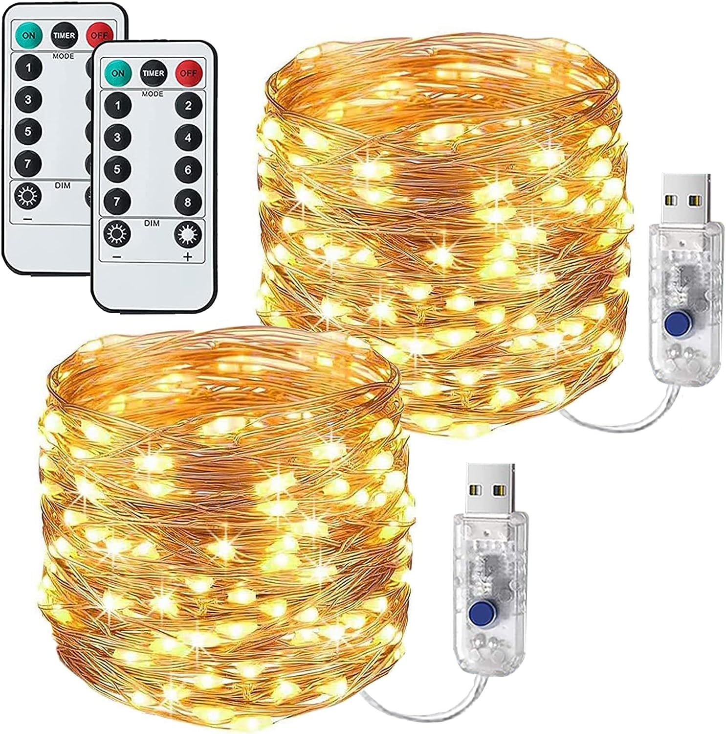 USB Operated Copper Fairy Lights, 2 Pack 66Ft 200 LED Outdoor Fairy ...