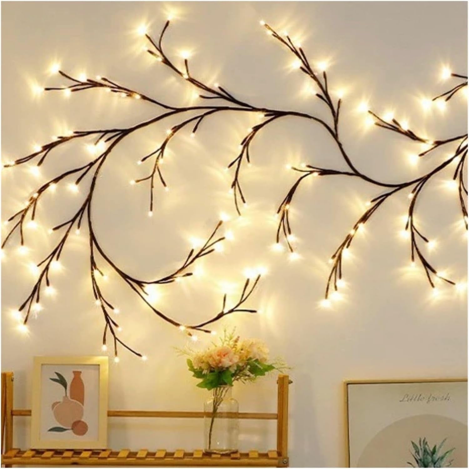 6FT Willow Vine Garland with 72 Warm LED Lights, USB Powered Lighted ...