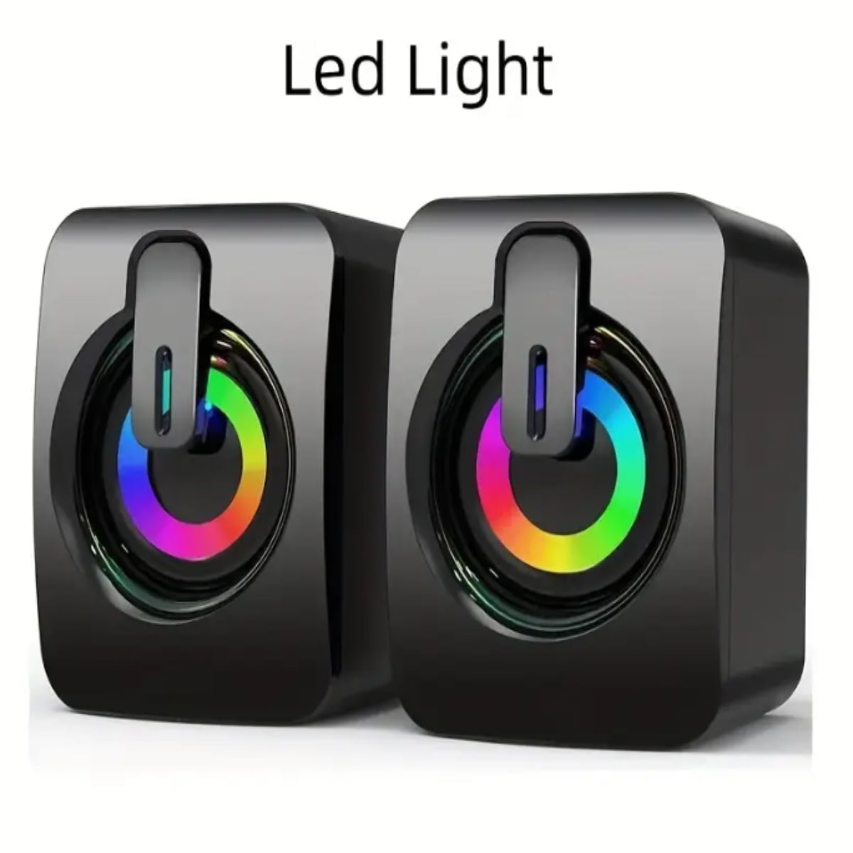 USB PC Speakers with Built-in Microphone RGB LED Lights HiFi Stereo ...