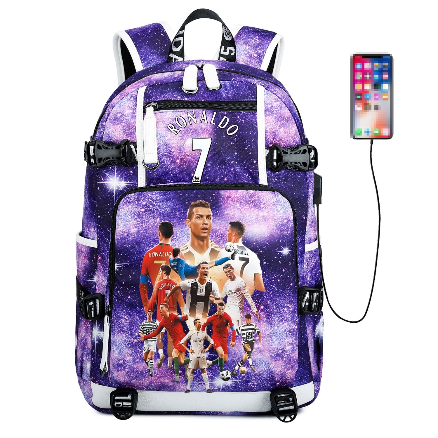 USB Port Waterproof Backpack Cristiano Ronaldo Themed Laptop Space ...