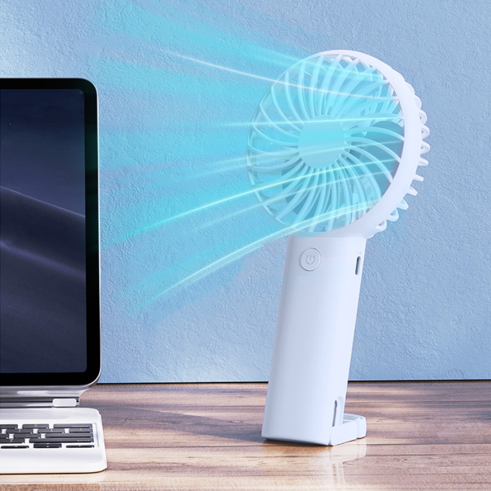 USB Portable Handheld Fan with LED Display 6 Speeds Foldable Hanging ...