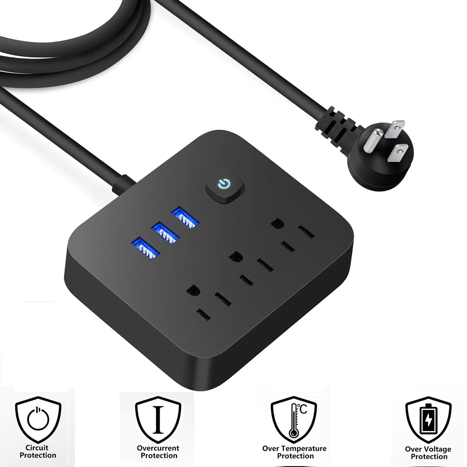 FAMKIT USB Power Strip, Flat Plug Power Strip with 3 AC Outlets and 3 ...