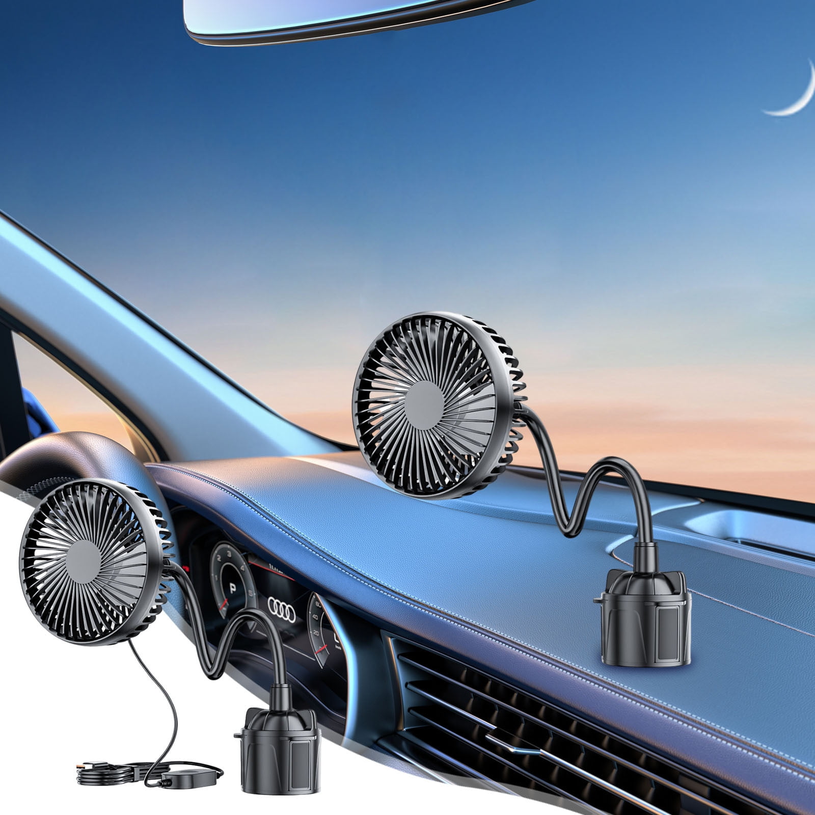 USB Powered Fan for Car, 6" Golf Cart Fan Mounted in Cup Holder 3 ...