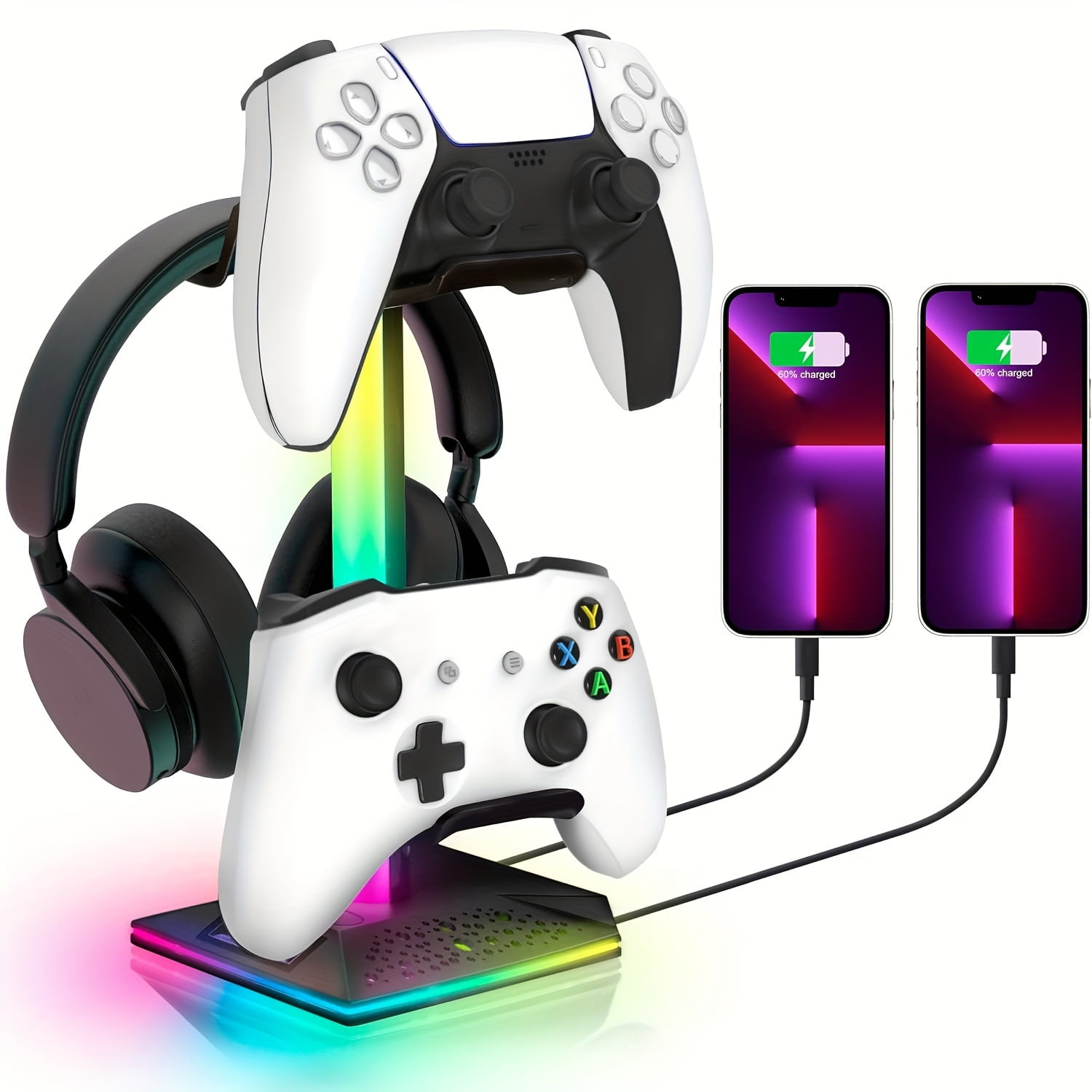 USB-Powered RGB Gaming Controller and Headphone Stand with Dual USB ...