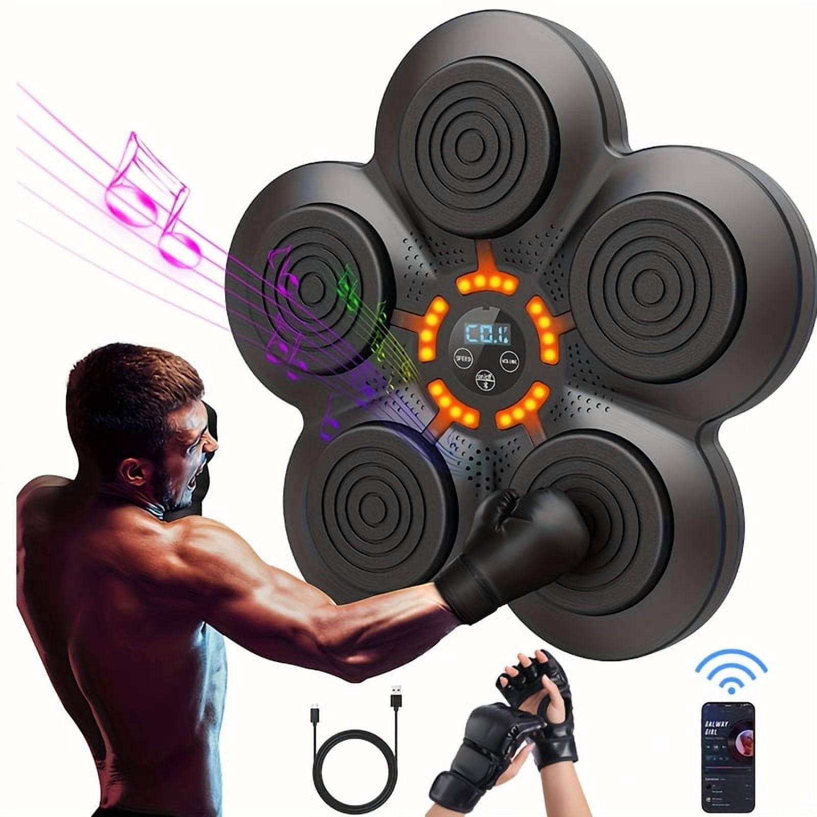 USB Powered Wall-Mounted Smart Music Boxing Trainer Kit for Adults - Enhances Speed & Reflexes ...
